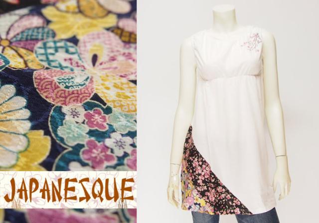 ジャパネスク レディース 桜刺繍 ちりめん斜めライン 和柄モックドレス/4RSD-602/送料無料