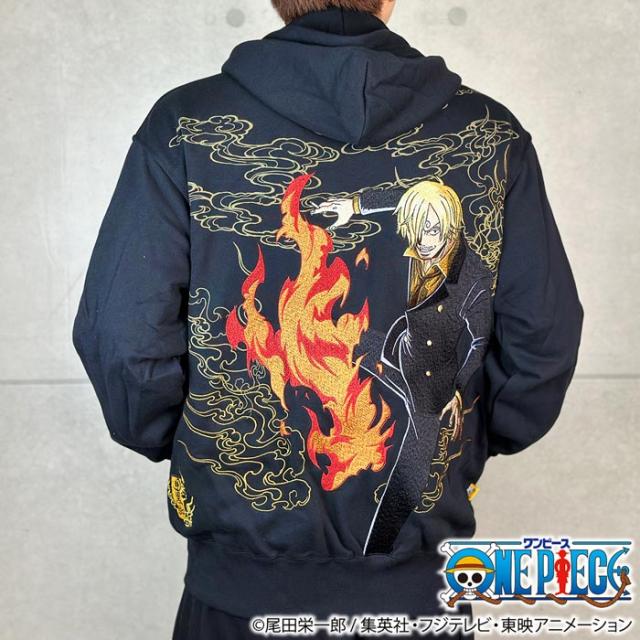 ONE PIECE 絡繰魂 カラクリダマシイ コラボ 和柄 パーカー メンズ 【サンジ】黒足のパーカー ワンピース243027 送料無料