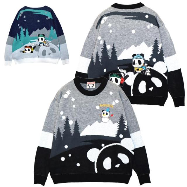 パンディエスタ PANDIESTA パンダ ニット セーター モールジャガード 雪合戦 クルー セーター 和柄 564217 送料無料