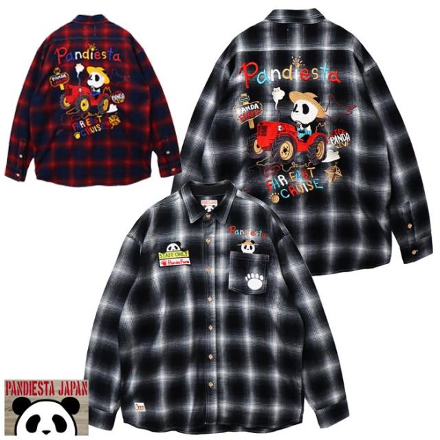 パンディエスタ PANDIESTA オンブレ チェック フランネルシャツ 長袖シャツ パンダ 和柄595204 送料無料