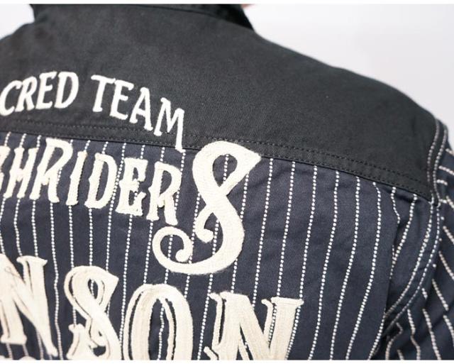 VANSON バンソン 長袖 シャツ デニム 切替 ロゴ刺繍 ワッペン NVSL