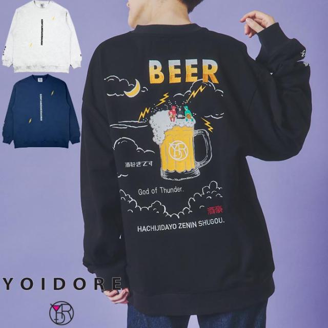 YOIDORE ヨイドレ クルーネックスウェット トレーナーメンズ 雷様 クルーネック 835206 送料無料