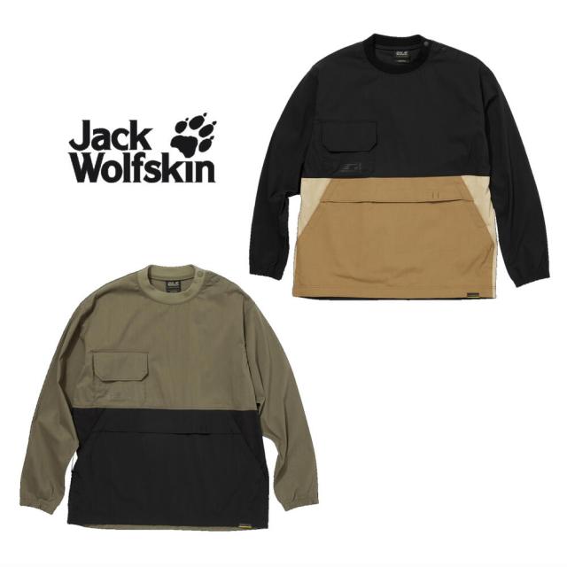 交換送料片道無料 ジャックウルフスキン JP ファイヤーウッド ワーク プルオーバーシャツ 5029641 ダスティーオリーブ ブラック