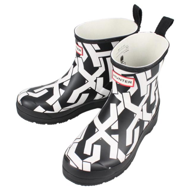 交換送料片道無料 ハンター HUNTER レインブーツ ウィメンズ プレイ ショート H ロゴ W PLAY SHORT H LOGO ブラック/ホワイト WFS2294RMA BWT