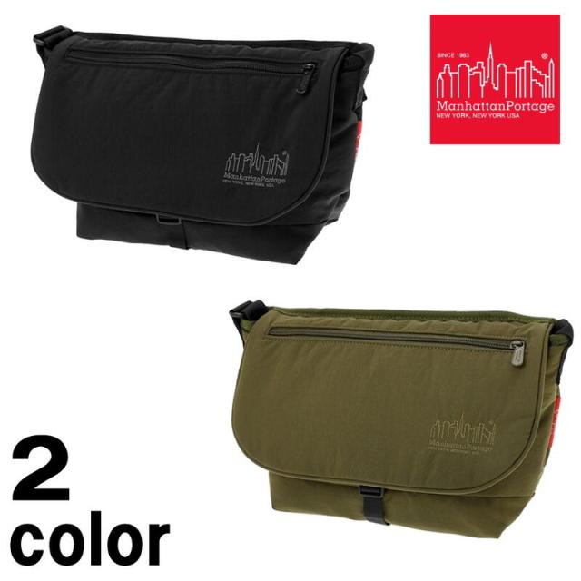 マンハッタンポーテージ ナイロン メッセンジャー スリム フラップ ジッパー ポケット パデット ナイロン タフタ ブラック オリーブ 1605-JR-S-FZP-PNT BLK OLV