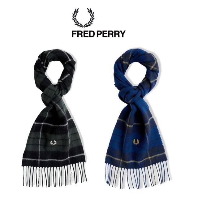 フレッドペリー FRED PERRY マフラー ラムウール タータン スカーフ Lambswool Tartan Scarf ブラック ネイビー C8137 102 608