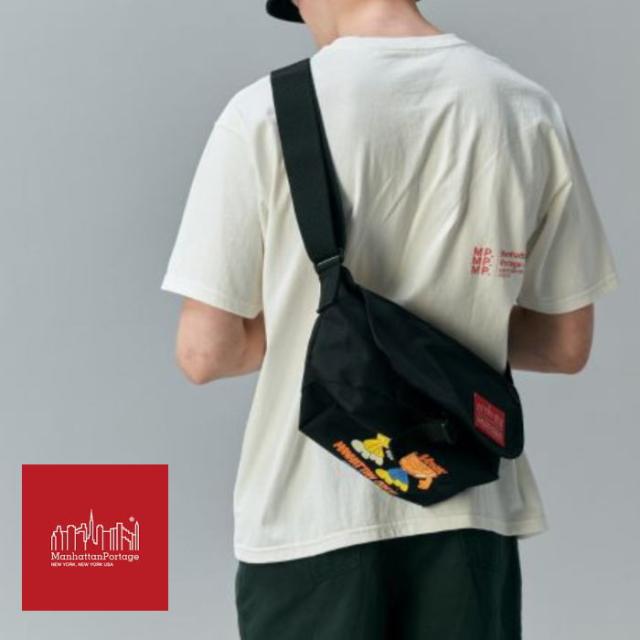 マンハッタンポーテージ ナイロン メッセンジャーバッグ JR フラップ ジッパー ポケット ローレン マーティン ブラック 1605-JR-FZP-LAUREN BLK