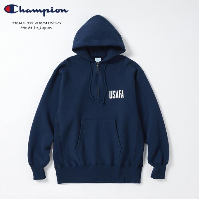 チャンピオン Champion リバースウィーブ(R) ハーフジップ フーデッド スウェット シャツ USAFA TRUE TO ARCHIVES ネイビー C3-A119 370