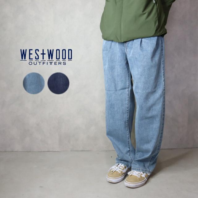 ウエストフット アウトフィッターズ WEST+WOOD OUTFITTERS WWO 涼ふわデニムのタックパンツ 8114044 001(ワンウォッシュ) 501(ブルー)