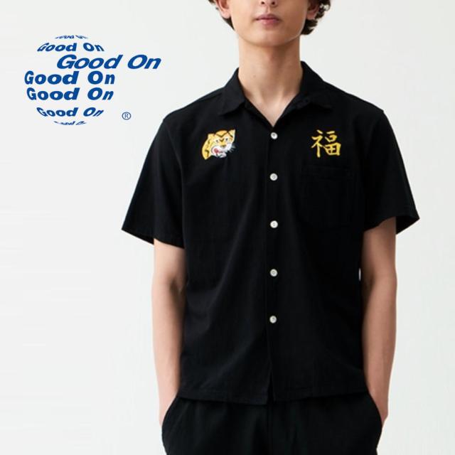 グッドオン Good On 虎福刺繍 ショートスリーブ オープン シャツ GOST2316 ブラック