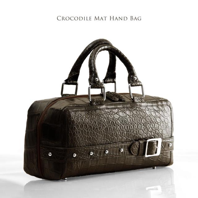 クロコダイルマットタウンバッグダークブラウンバッグバックbagかばん鞄おしゃれ本物ワニ革本革カバン(No.9314db)