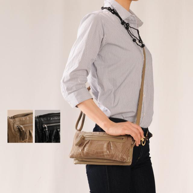 クロコダイルポシェット3WAYバッグマット加工Crocodileおしゃれ本物ワニ革本革カバン(No.06000442)