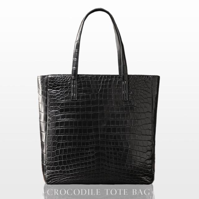 トートバッグクロコダイルマット加工本革レザーバッグブラック(No.06000682-5)