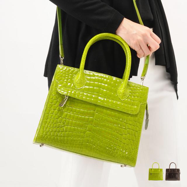 クロコダイル ハンドバッグ レディース シャイニング 加工 センター取り 2WAY 仕様 ヘンローン(No.06001293)