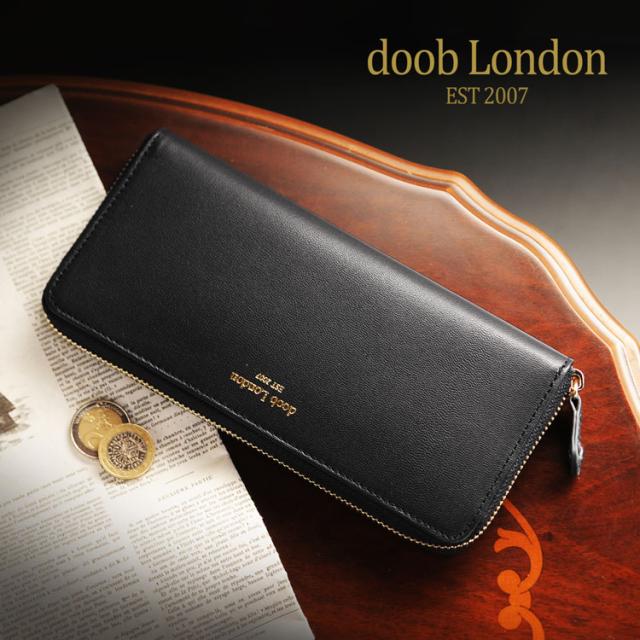 財布 メンズ 長財布 本革 ラウンドファスナー ゴート 【名入れ 可能】doob London ブラック ゴールド ファスナー ゴート レザー 薄型 ブランド 誕生日 ギフト プレゼント(09000070r)