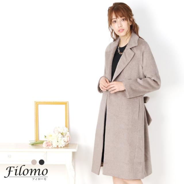 Filomo/フィローモ アルパカ ウール 混 コート ロング ラップ 式 テーラーカラー ベルト 付き 秋冬 レディース ベージュ/ダークグレー(02000262r)