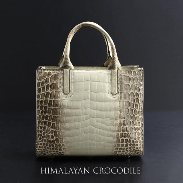 ヒマラヤ クロコダイル ハンドバッグ シャイニング 加工 センター取り あおりポケット 付き 天ファスナー 2WAY (No.06001423)