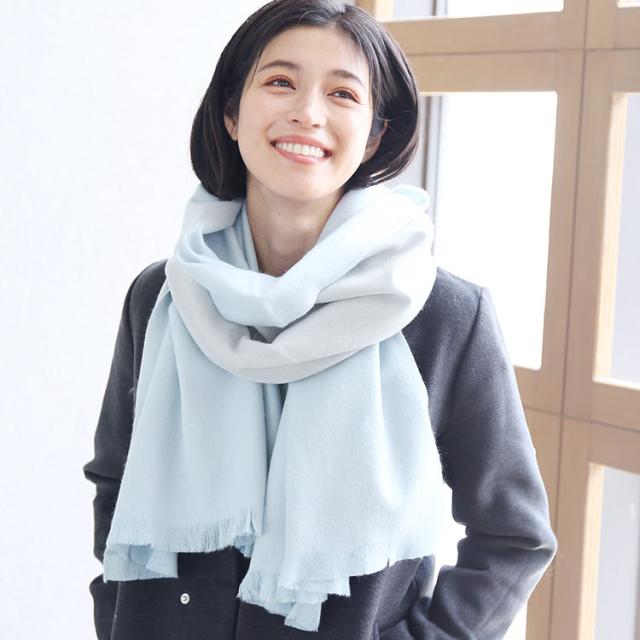 カシミヤ 100% ストール バイカラー リバーシブル デザイン レディース 大判 マフラー サックス/ライラック/グレー(02000285r)