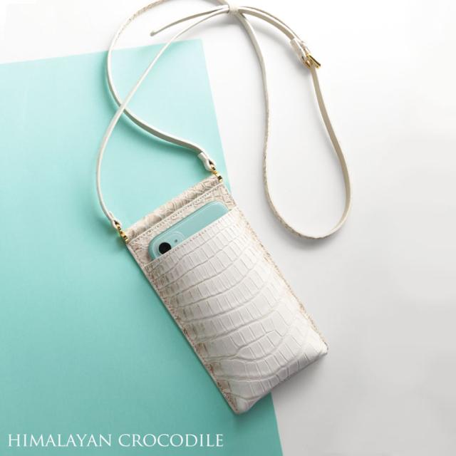ヒマラヤ クロコダイル スマホ ポーチ ポシェット ヘンローン カードホルダー付き 斜め掛け(06001589r)