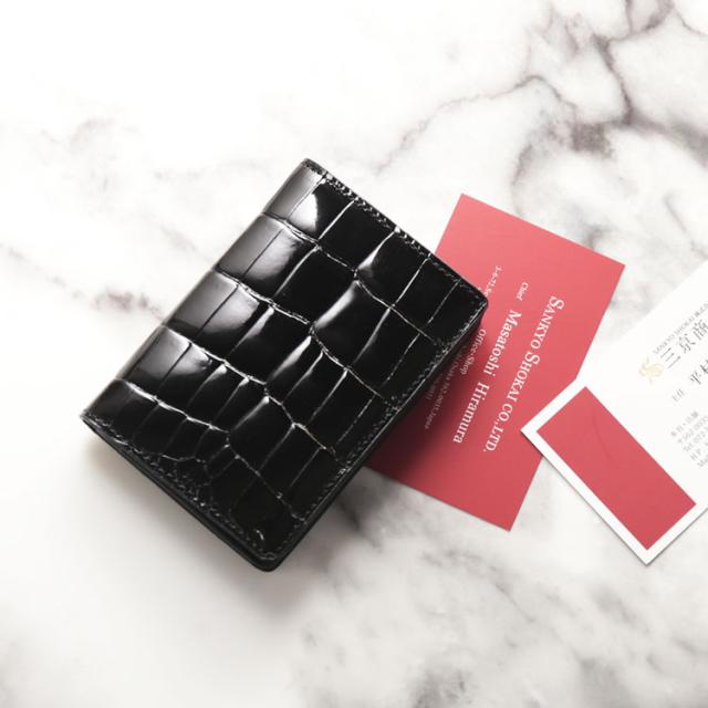 クロコダイル メンズ 名刺入れ シャイニング マット アウトポケット 付き 通しマチ 鰐革名刺れ カードケース 名刺ケース 本革 鰐革 新生活 お祝い プレゼント 卒業祝い ビジネス オフィス 就職祝い ギフト (06001633-mens-1r)
