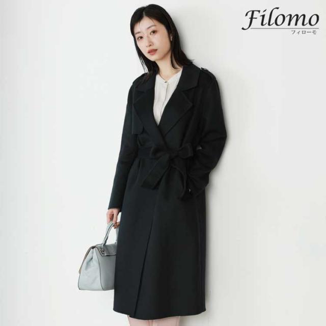 フォーマルコート レディース アウター トレンチコート ブラック 黒 Filomo ダブルフェイス 一枚仕立て 柔らかい  ロングコート ウール (08000248r) ギフト プレゼント