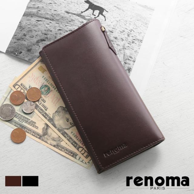 renoma 牛革 メンズ かぶせ 長財布 内側 ゴート 山羊革 本革 ウォレットチェーン(09000218r)