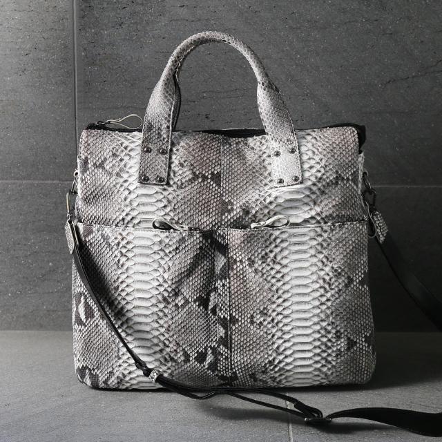 ダイヤモンド パイソン メンズ トートバッグ ブリーフケース 2WAY ショルダーベル付き A4 対応 ビジネスバッグ ブラック/ナチュラル 4FA(06001717-mens-1r)