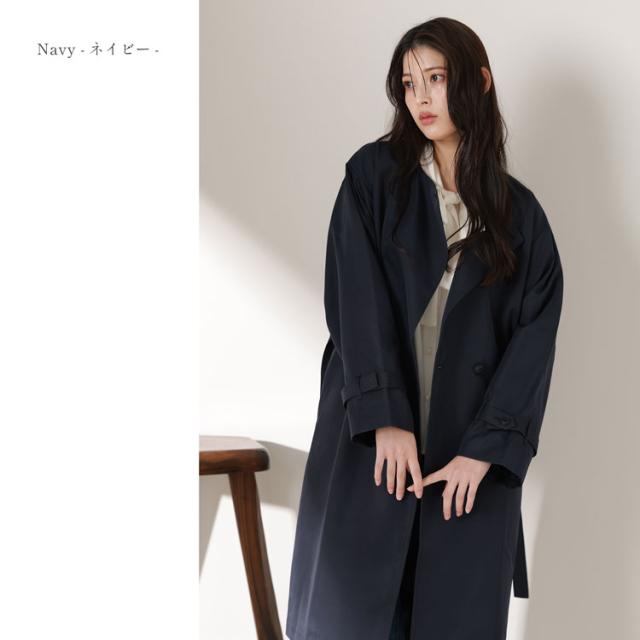 ロングコート レディース ノーカラー シンプル 弱はっ水 秋冬 オーバー
