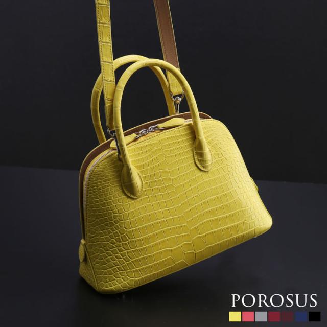 スモール クロコダイル ハンドバッグ マット 加工 センター取り あおりポケット付き 2WAY ポロサス 本革 鰐革 安心 保証書 付き ギフト プレゼント(06001817r)