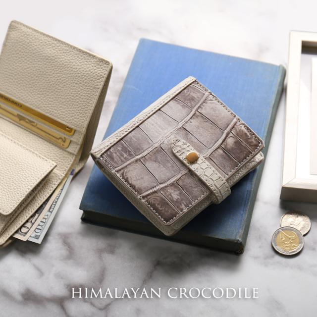 ヒマラヤ クロコダイル 折り財布 レディース ベルト付き ボックス型 小銭入れ付き 鰐革 本革 折財布(06001845r)
