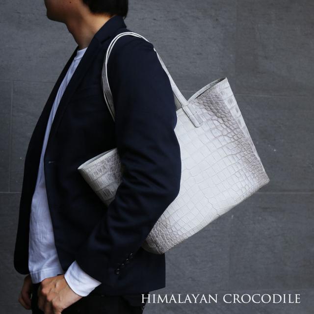 ヒマラヤ クロコダイル メンズ トートバッグ センター取り 内装 ラムレザー 形が変わる 2way シルエット(06001856-mens-1r)