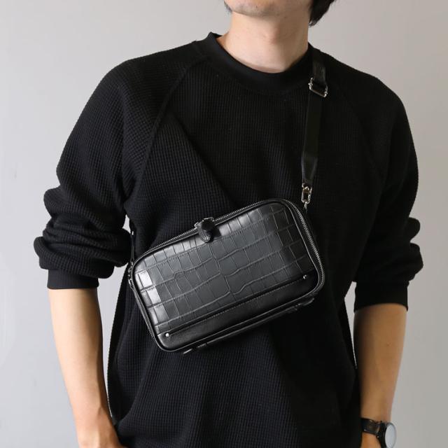 クロコダイル 2way ボディバッグ メンズ バッグ セカンドバッグ ミニバッグ ショルダーバッグ ハンドル付き 斜め掛け 本革 保証書(06001886r)