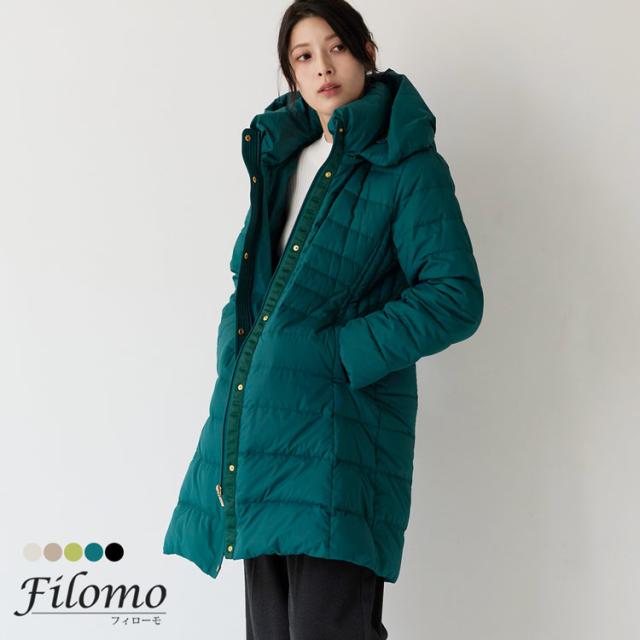 ダウンコート レディース きれいめ 軽量 ライトダウン フード付き Filomo ゴールド 金具 ブランド コート アウター 冬 女性 大きいサイズ ゆったり(08000125r)