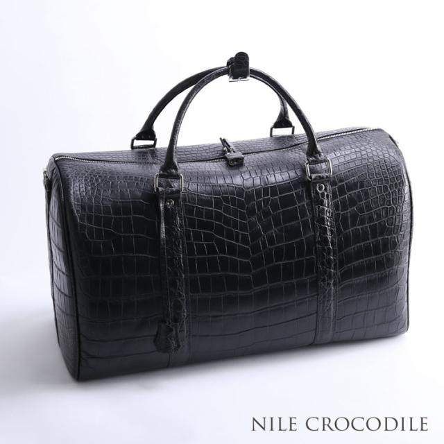 クロコダイル ボストンバッグ センター取り マット加工 2way バッグ 両開ファスナー式 南京錠 ショルダーベルト 付き 特大 鰐革 保証書(06001922r)