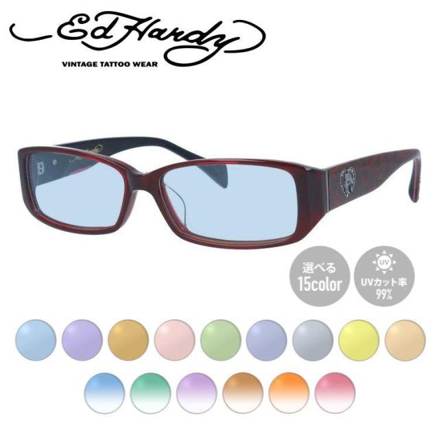 【選べる15色 ライトカラーレンズ】エドハーディー サングラス オリジナルライトカラーレンズ EdHardy EHOA001 4 RED レッド スクエア型 メンズ レディース UVカット 紫外線