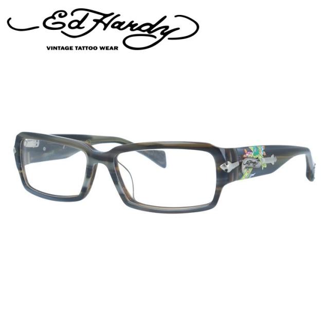 【訳あり】エドハーディー メガネフレーム 伊達メガネ EdHardy 眼鏡 EHOA005 2 GREY HORN グレイホーン メンズ レディース ダテメガネ 紫外線対策