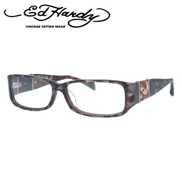 【訳あり】エドハーディー メガネフレーム 伊達メガネ EdHardy 眼鏡 EHOA006 2 BROWN HORN ブラウンホーン メンズ レディース ダテメガネ 紫外線対策