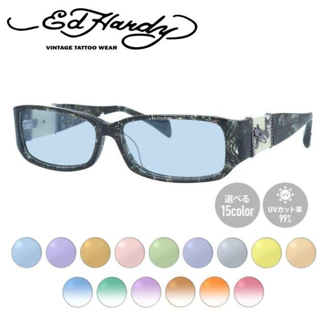 【選べる15色 ライトカラーレンズ】エドハーディー サングラス オリジナルライトカラーレンズ EdHardy EHOA006 2 BROWN HORN ブラウンホーン スクエア型 メンズ レディース UVカット 紫外線