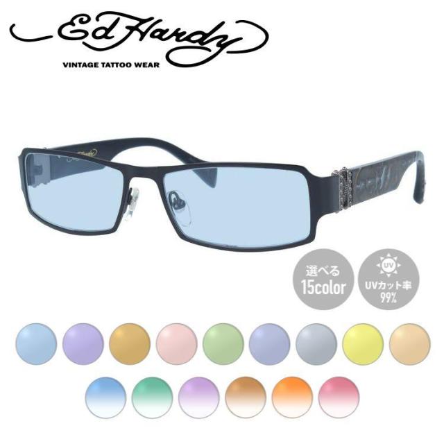 【選べる15色 ライトカラーレンズ】エドハーディー サングラス オリジナルライトカラーレンズ EdHardy EHOA008 1 BLACK ブラック スクエア型 メンズ レディース UVカット 紫外線