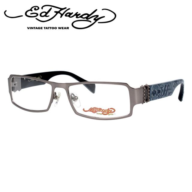 【訳あり】エドハーディー メガネフレーム 伊達メガネ EdHardy 眼鏡 EHOA008 2 M・GUN マットガンメタル メンズ レディース ダテメガネ 紫外線対策
