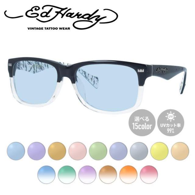 【選べる15色 ライトカラーレンズ】エドハーディー サングラス オリジナルライトカラーレンズ EdHardy EHOA013 3 BLACK CR ブラッククリスタル ウェリントン型 メンズ レディース UVカット 紫外線
