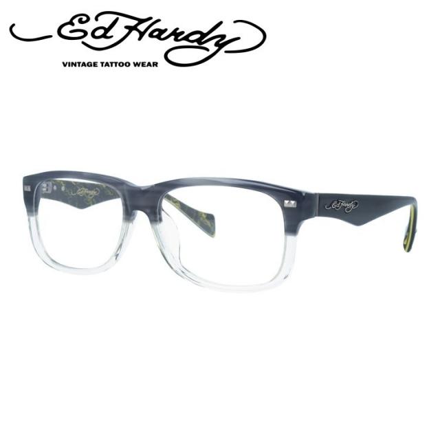 【訳あり】エドハーディー メガネフレーム 伊達メガネ EdHardy 眼鏡 EHOA013 4 GREY CR グレイクリスタル メンズ レディース ダテメガネ 紫外線対策