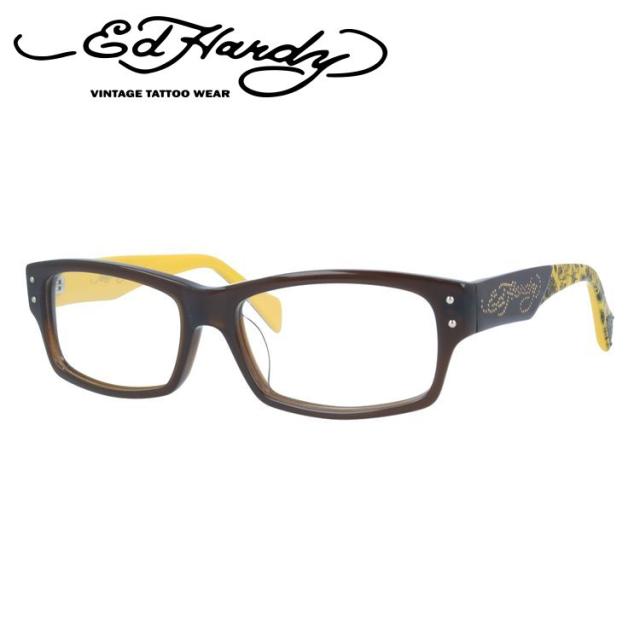 【訳あり】エドハーディー メガネフレーム 伊達メガネ EdHardy 眼鏡 EHOA015 2 BROWN ブラウン メンズ レディース ダテメガネ 紫外線対策
