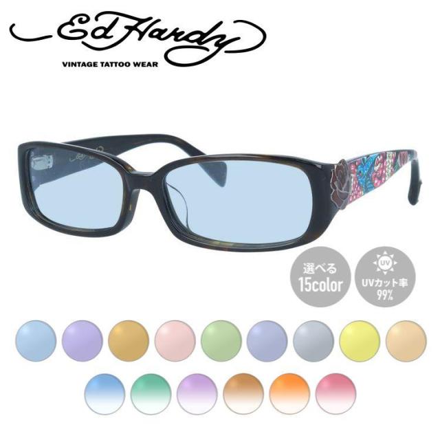 【選べる15色 ライトカラーレンズ】エドハーディー サングラス オリジナルライトカラーレンズ EdHardy EHOA025 2 OLIVE オリーブ スクエア型 メンズ レディース UVカット 紫外線