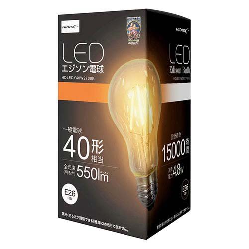 HIDISC LEDエジソン電球 一般電球40形相当 HDLEDY40W2700K(1個 HIDISC LEDエジソン電球 一般電球40形相当 HDLEDY40W2700K(1個