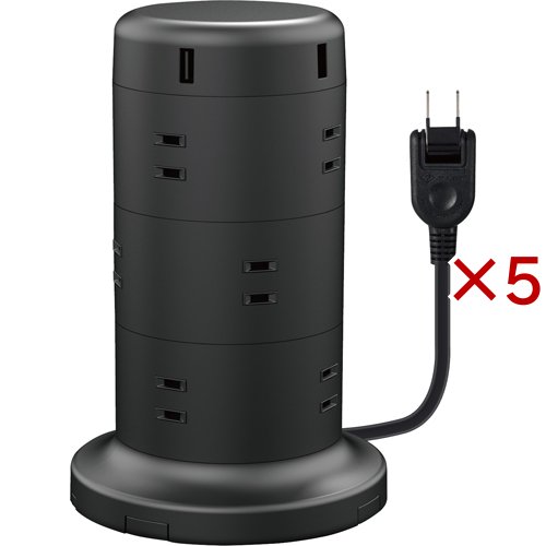 エレコム 電源タップ 12個口 2m 雷サージ ほこり防止 USBポート付 ブラックECT-0720BK(5セット)[ＯＡ商品]