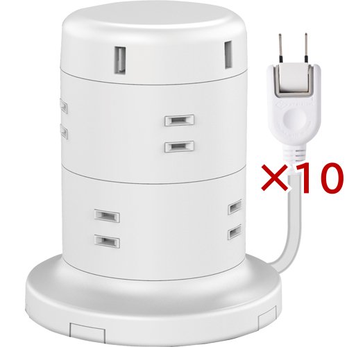 エレコム 電源タップ 8個口 2m 雷サージ ほこり防止 USBポート付 ホワイト ECT-0620WH(10セット)[ＯＡ商品]