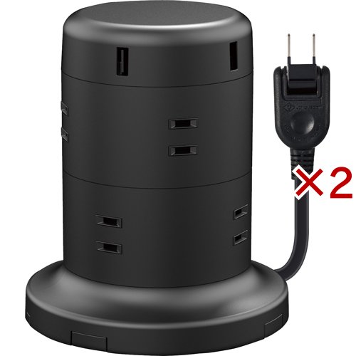 エレコム 電源タップ 8個口 2m 雷サージ ほこり防止 USBポート付 ブラック ECT-0620BK(2セット)[ＯＡ商品]