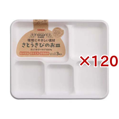 さとうきびのお皿 仕切り付き 大 約26×21cm PT-26SOM(3枚入×120セット)[使い捨て食器]