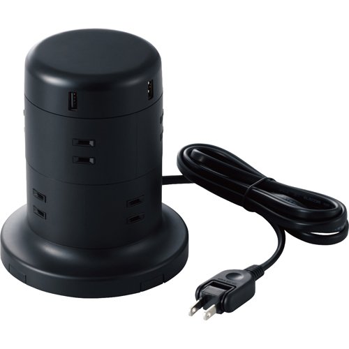 エレコム 延長コード タワー電源タップ 8個口 2m ブラック TT-U01-0820BK(1個)[情報家電　その他]